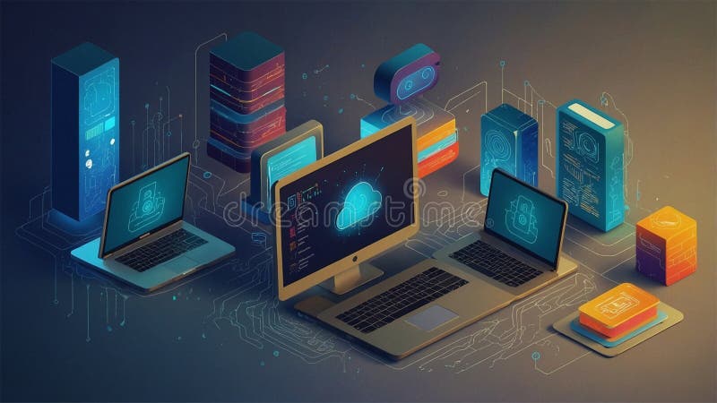 3D Digital Technology Concept with Laptop, Tablet, Smartphone, Computer ...