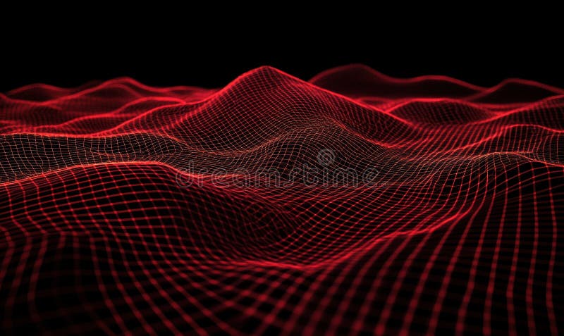 Abstract Red Wireframe Landscape with Grid Stock Image - Image of ...