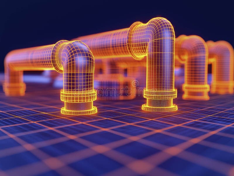 3D Digital Wireframe of Industrial Pipeline Emphasizes Precision ...