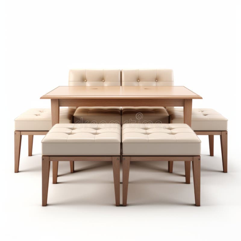 3d Dining Table with Beige Ottoman - Realistic Render Stock ...