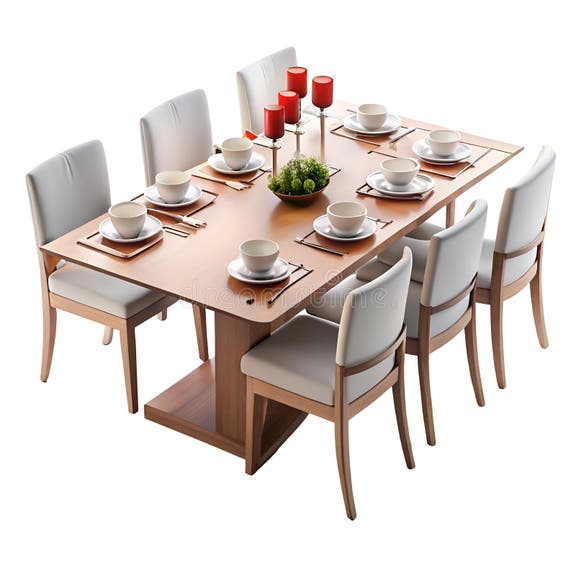 3D Dining Table on White Background Stock Illustration - Illustration ...