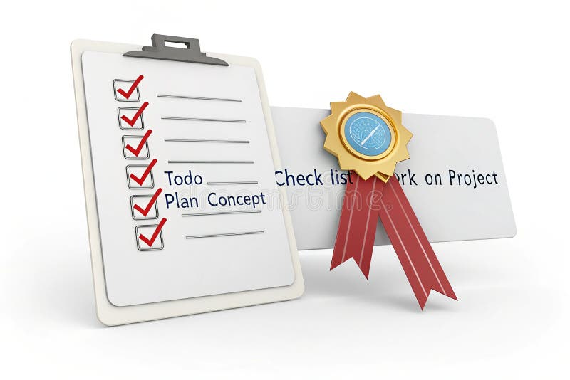 3D Diploma Certificate Icon with Ribbon and Checklist Stock ...