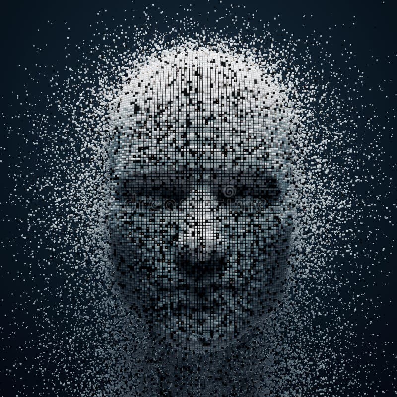 3D Dissolving Human Head Made with Cube Particles Stock Image - Image ...