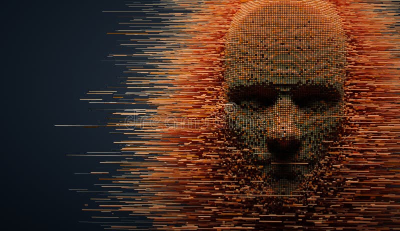 3D Dissolving Human Head Made with Cube Particles. Deep Learning Stock ...