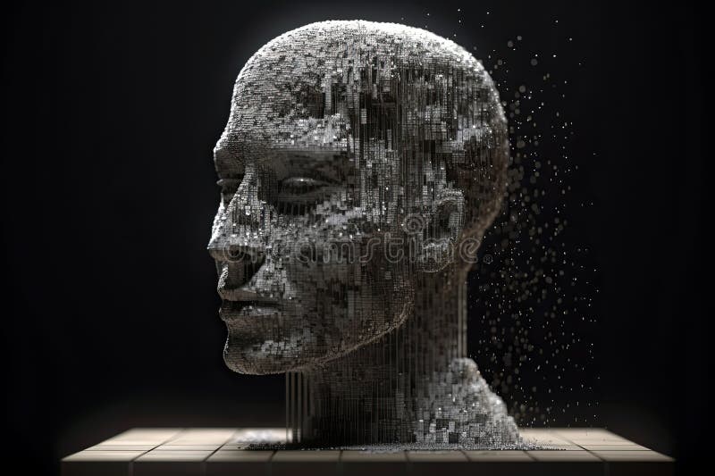 3D Dissolving Human Head Made with Cube Shaped Particles Stock Image ...
