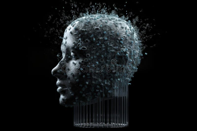 3D Dissolving Human Head Made with Cube Shaped Particles Stock ...