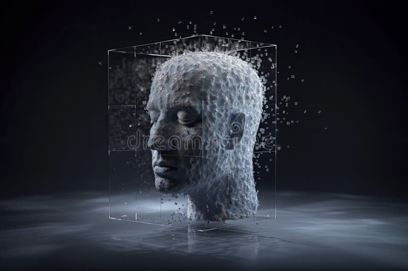 3D Dissolving Human Head Made with Cube Shaped Particles Stock ...