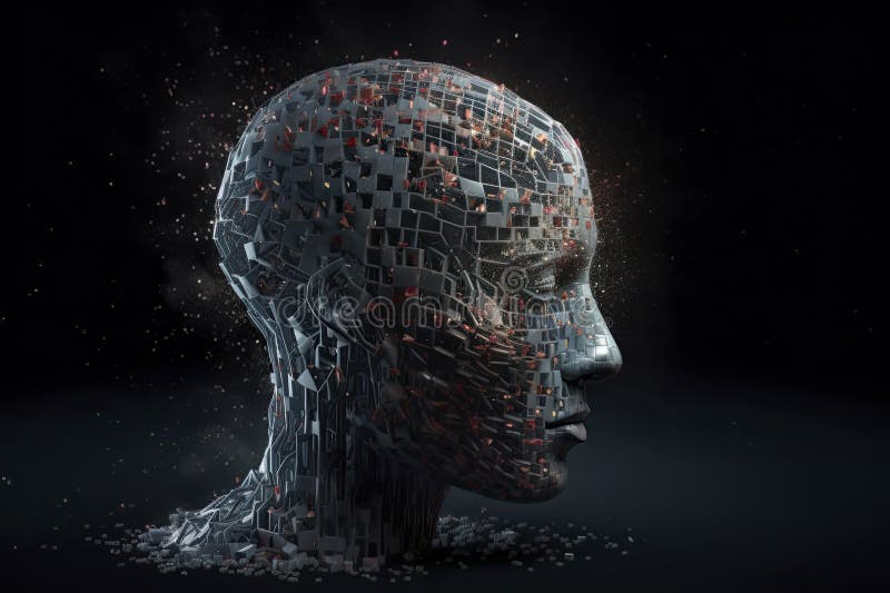 3D Dissolving Human Head Made with Cube Shaped Particles Stock Photo ...