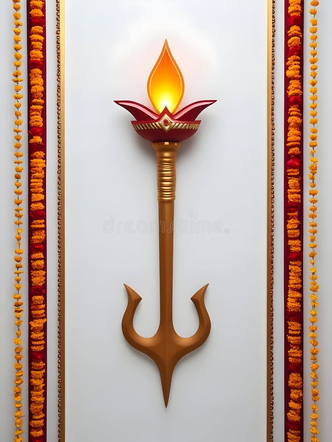 3D Diya and Trident Border Frame Concept As Vertical Frame with a Lit ...