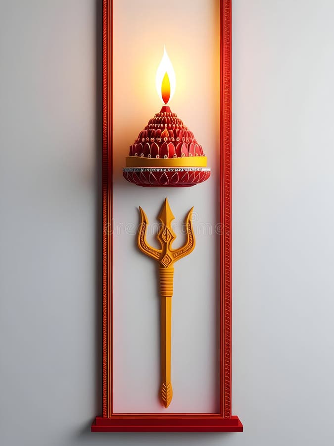 3D Diya and Trident Border Frame Concept As Vertical Frame with a Lit ...