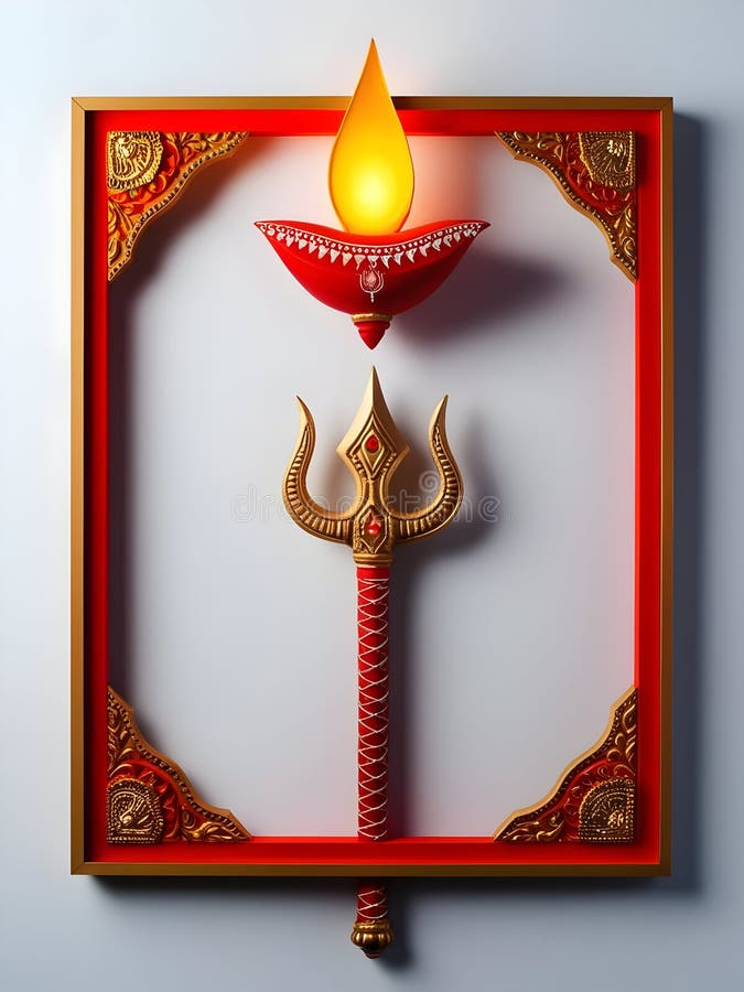 3D Diya and Trident Border Frame Concept As Vertical Frame with a Lit ...