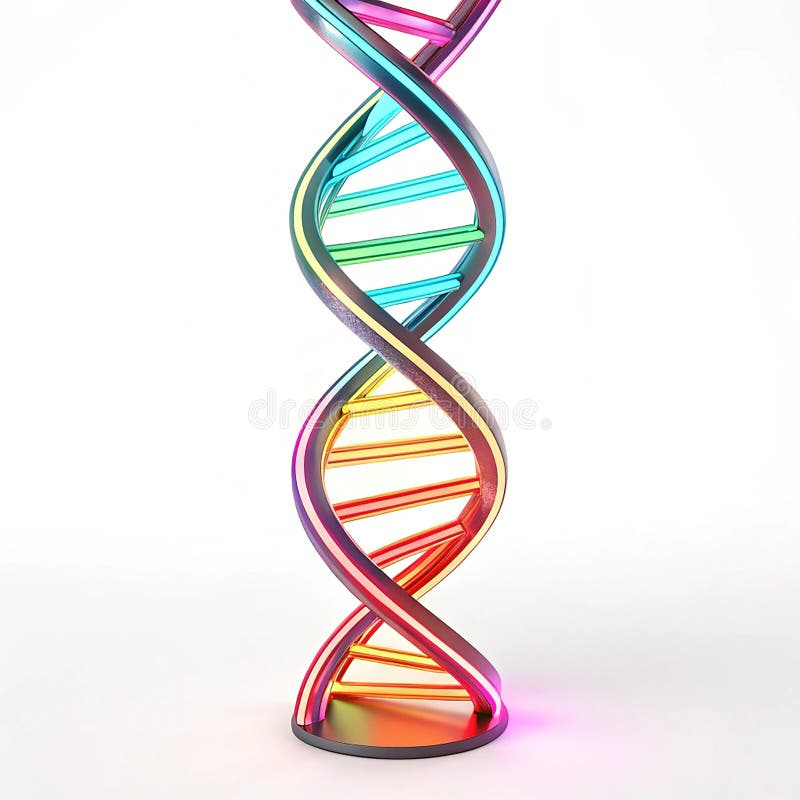 3D DNA Double Helix Glowing in Neon Colors Stock Illustration ...