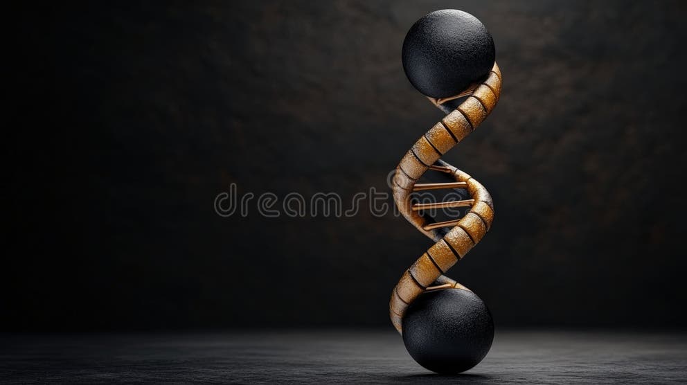 3D DNA Model with Black Spheres on a Dark Textured Background Stock ...
