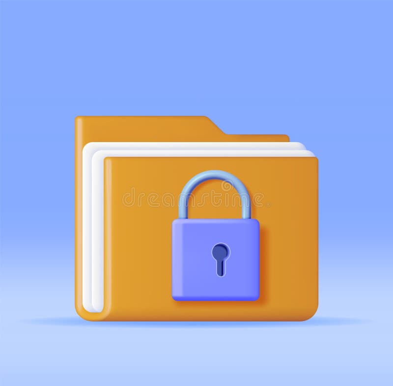 3D Document Folder with Padlock Stock Vector - Illustration of security ...