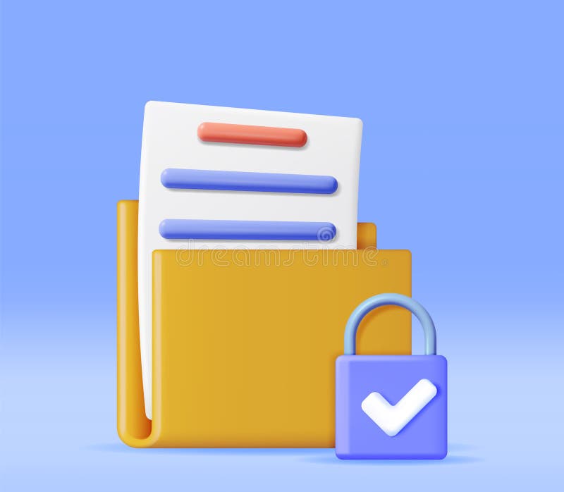 3D Document Folder with Padlock Stock Vector - Illustration of document ...