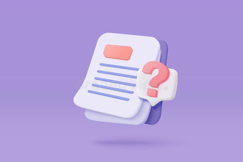 3d Document List With Question Mark Icon Paper Document Sheet Missing With Speech Bubble
