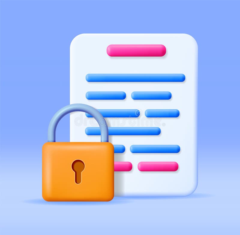 3D Document with Padlock Isolated Stock Vector - Illustration of secure ...
