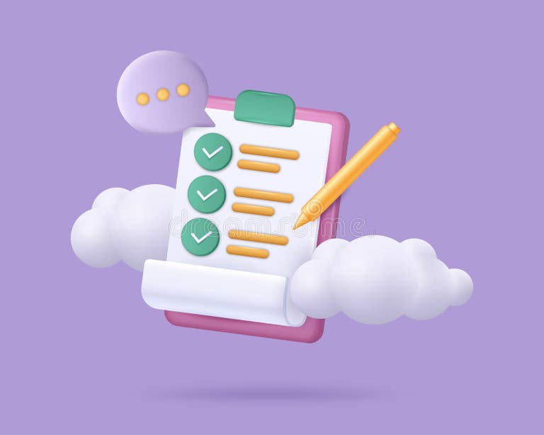 3D Document. Write with Pencil. Survey Checkmarks. Questionnaire Page ...