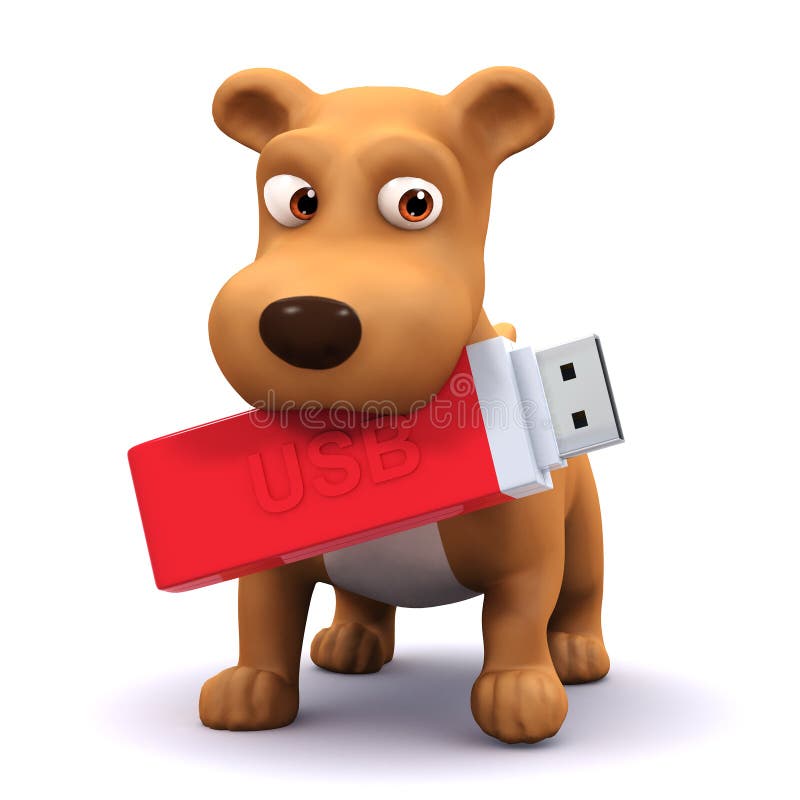 3d Dog with USB Memory Stick in His Mouth Stock Illustration ...
