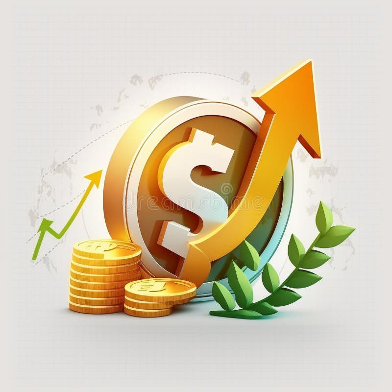3D Dollar Coin and Arrow Up Stock Illustration - Illustration of ...