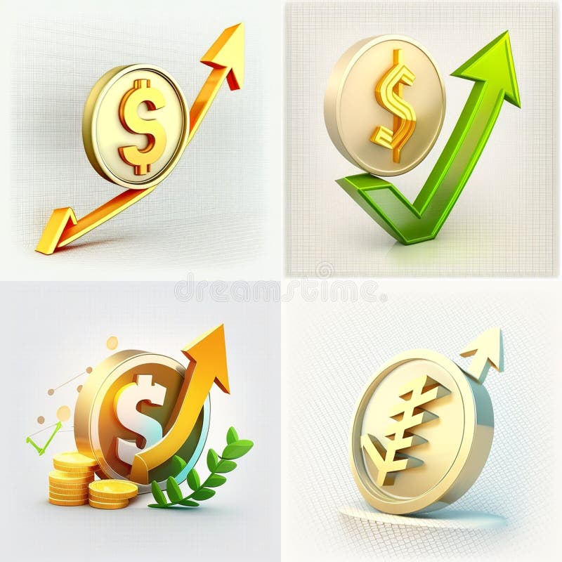 3D Dollar Coin and Arrow Up Stock Illustration - Illustration of column ...