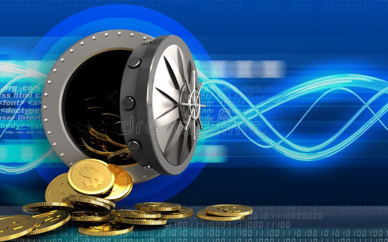 3d Dollar Coins Over Digital Waves Stock Illustration - Illustration of ...