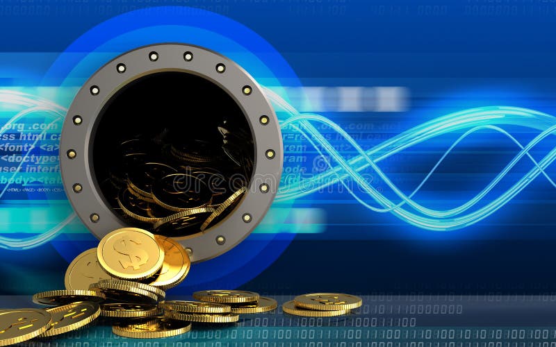 3d Dollar Coins Over Digital Waves Stock Illustration - Illustration of ...