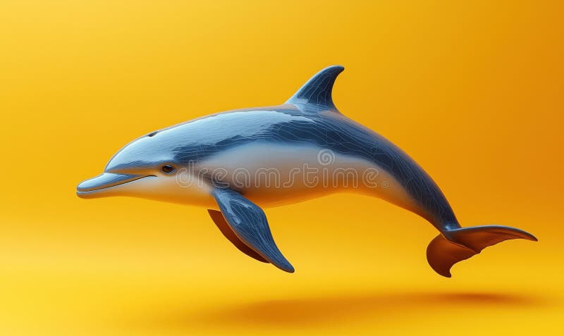 3D Dolphin Model with Smooth Surface and Vibrant Orange Background ...