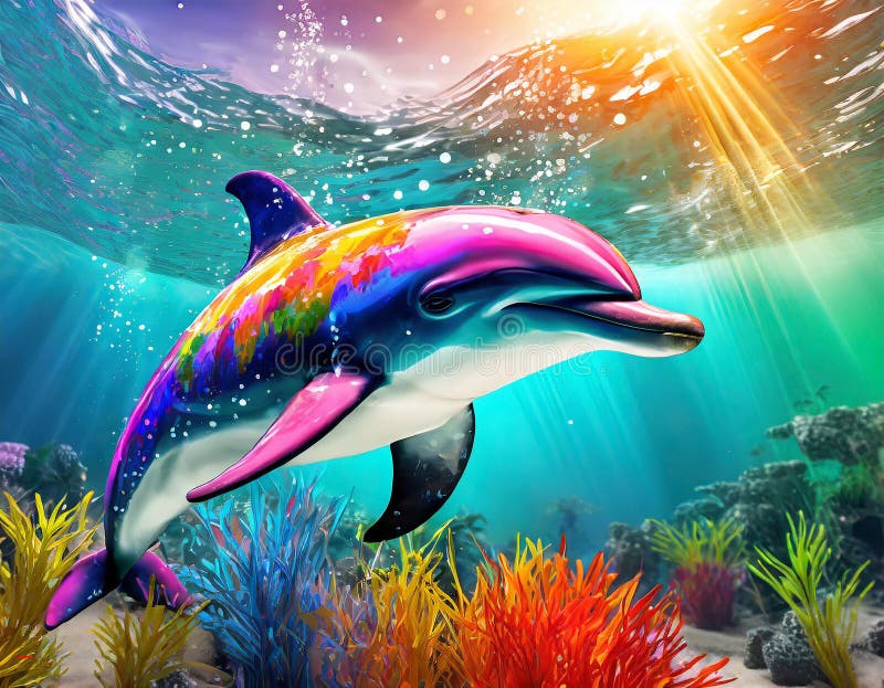 3d Dolphin with Vibrant Colors-generated by Ai Stock Illustration ...