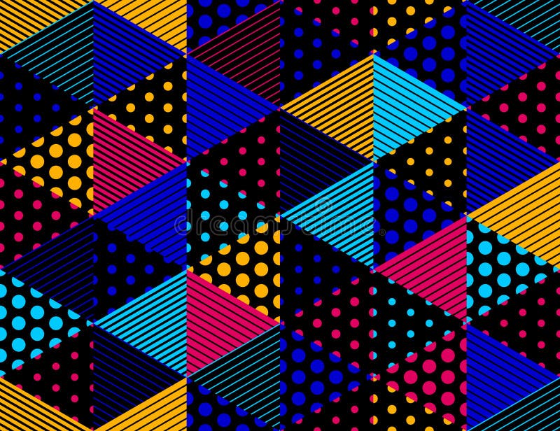 3D Dotted Cubes Seamless Pattern Vector Background, Dots and Lines ...