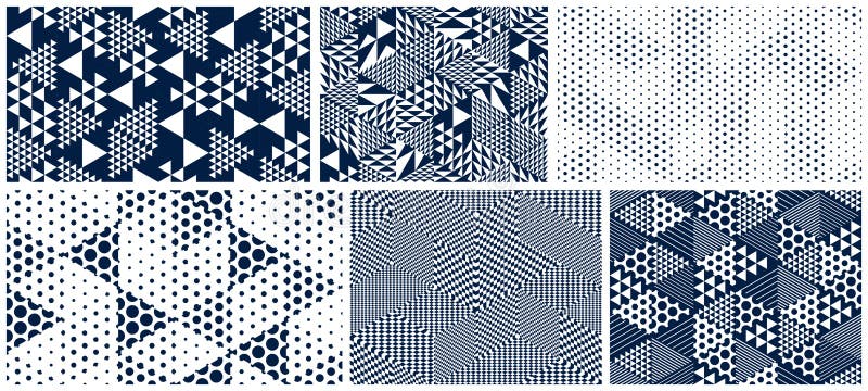 3D Dotted Cubes Seamless Patterns Vector Backgrounds Set, Dots ...