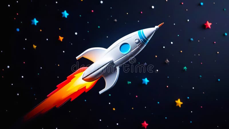 3D Drawing of a Space Rocket in Space Against the Background of the ...