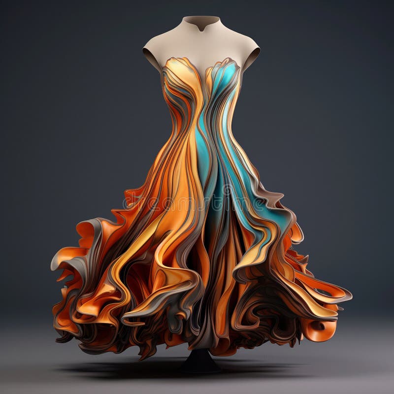3d Dress Design with Divergent Waves from the Bottom Stock Illustration ...