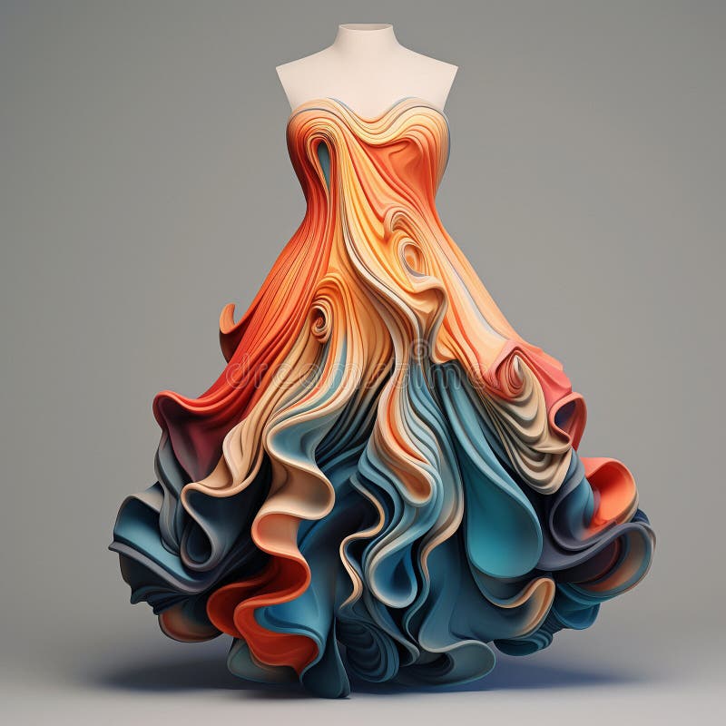 3d Dress Design with Divergent Waves from the Bottom Stock Illustration ...
