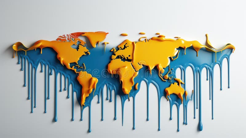3D Dripping Oil on a Light Background with World Map Stock Illustration ...