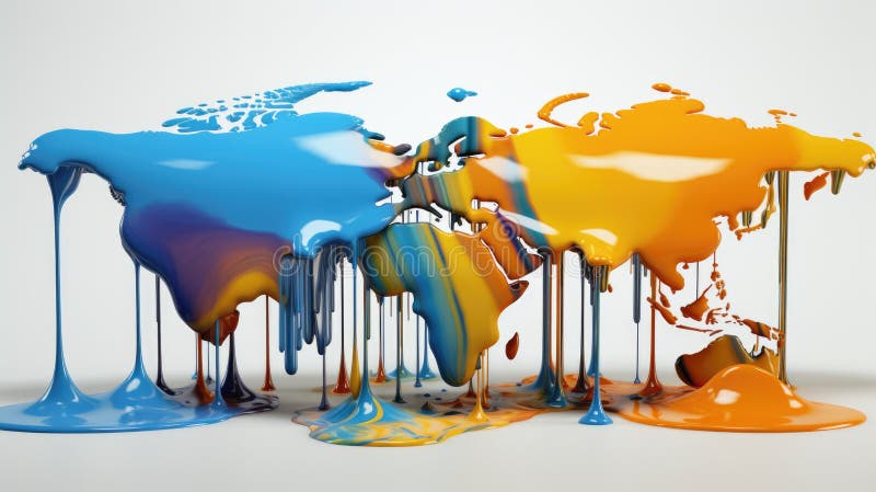 3D Dripping Oil on a Light Background with World Map Stock Illustration ...