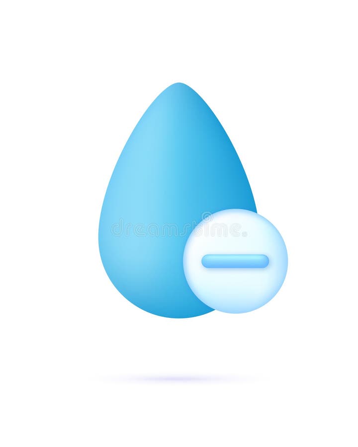 3D Drop Water and Minus Icon. Concept of Water Reduction, Lower Water ...