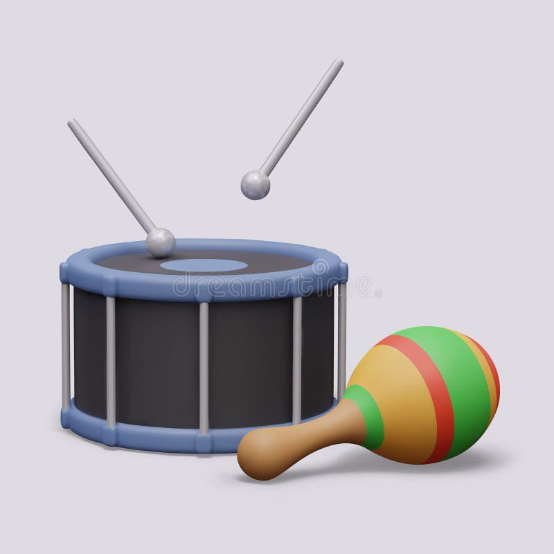 3D Drum with Sticks, Color Maracas. Noise and Percussion Musical ...