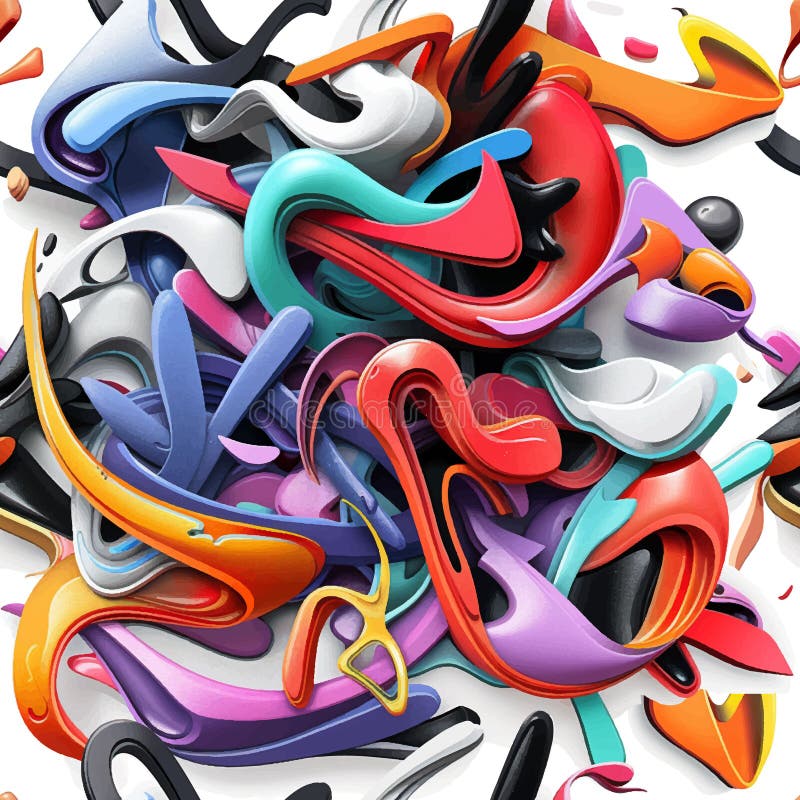 3d Dynamic Abstract Graffiti Style Seamless Pattern with Colorful ...