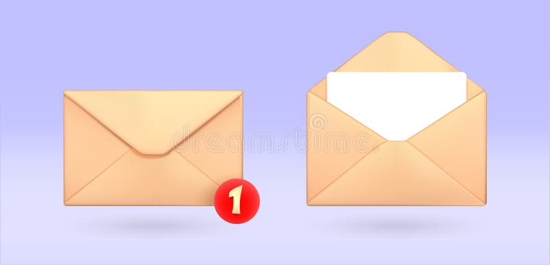 3D E-mail Icon with Notification. Open Mail, Incoming Mail 3d ...
