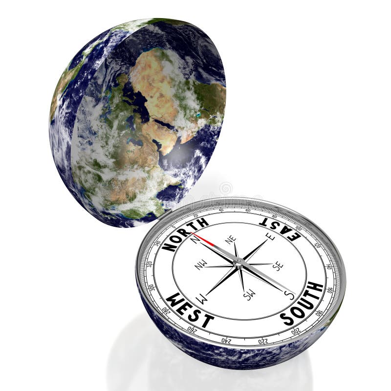 3D Earth, compass concept stock illustration. Illustration of east ...