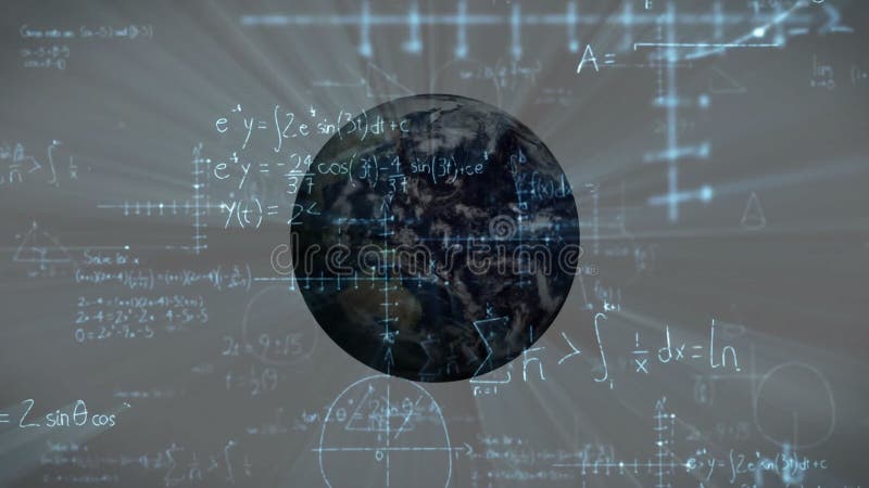 3D Earth Globe Being Rendered in Digital Space, with Glowing Formulas ...