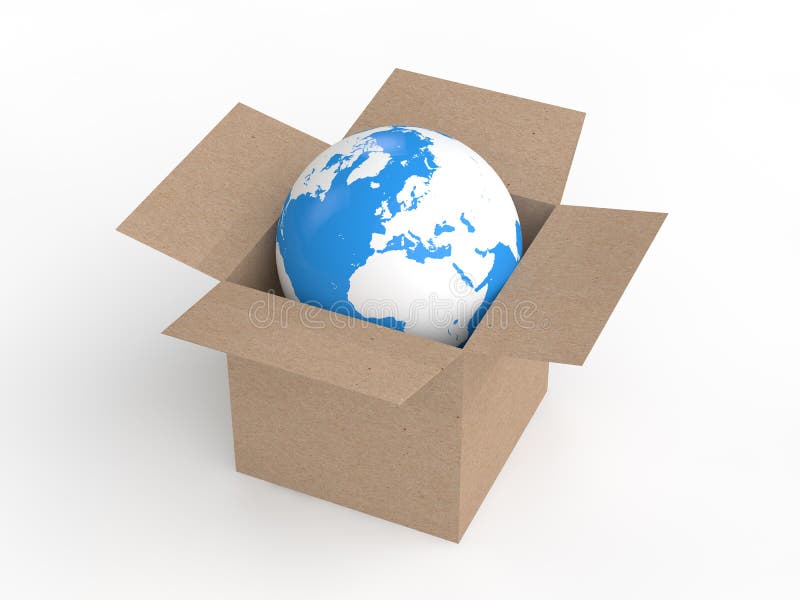 3d Earth Globe in Carton Box Stock Illustration - Illustration of ...