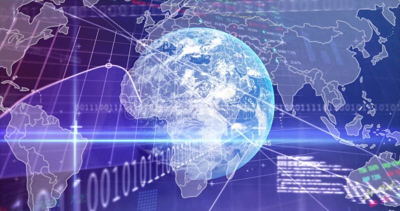 3D Earth Globe Rotating Over Network Interface, Showing Gridlines and Binary Code Stock Footage ...
