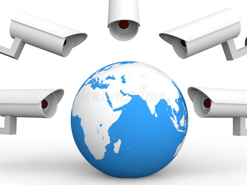 3d Earth Globe with Surveillance Cameras Stock Illustration ...
