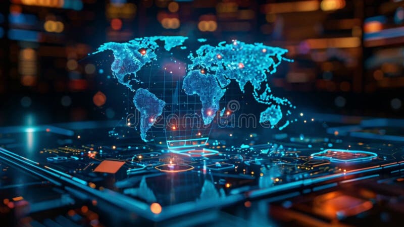 3D Earth Map Digital Dynamic Hologram Stock Video - Video of data ...