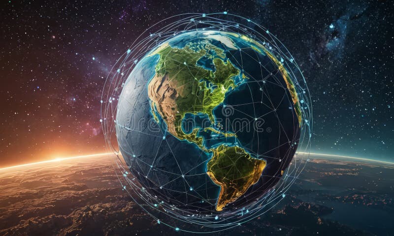 3D Earth, with Network Interconnected Lines Representing the Global ...