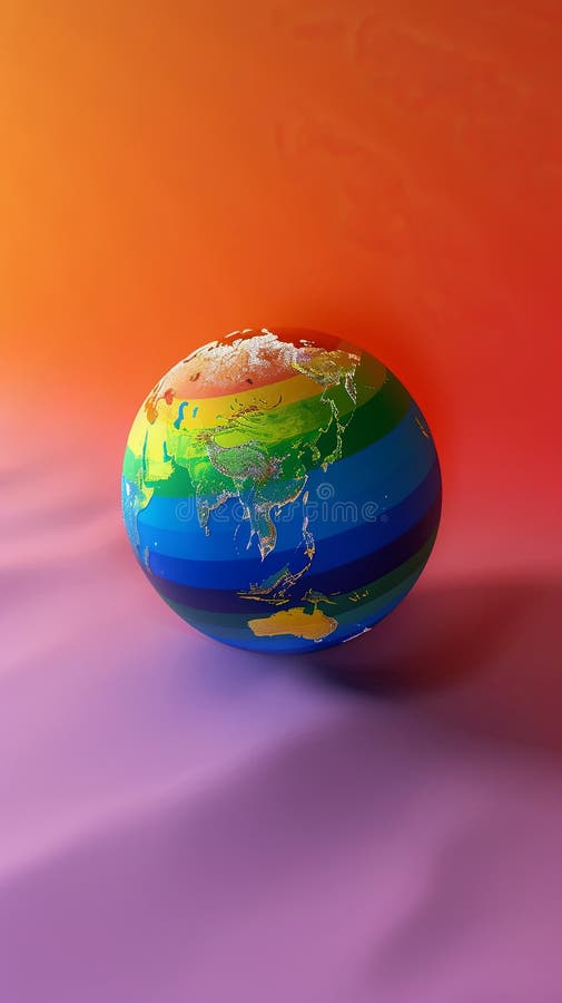 3D Earth with Rainbow Stripes. Minimalist and Colorful Design Stock ...
