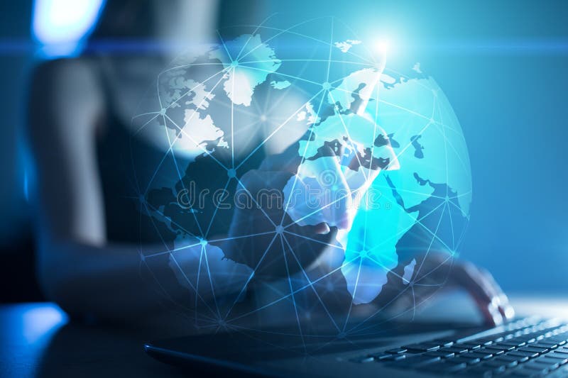 3D Earth on Virtual Screen. Global Business Strategy Concept. Internet ...