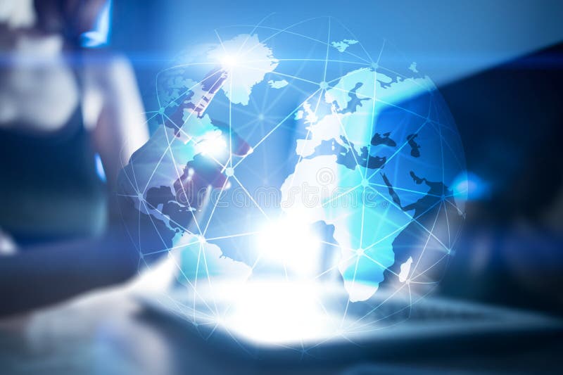 3D Earth on Virtual Screen. Global Business Strategy Concept. Internet ...